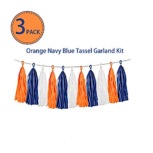 15PCS Navy Blue Orange White DIY Party Tassel Garland Paper Banner Streamer Backdrop for Graduation Astros Birthday Wedding Baby Shower Nursery Classroom Garland Tassel Hanging Decoration