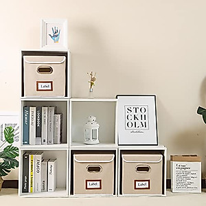 Yawinhe 2 Packs Storage Boxes, 11 x 11 x 11 Inch Storage Cubes, Storage Bins Organizer Containers with Dual Leather Handles for Home Bedroom Closet Office (Beige, 2-Pack)
