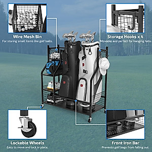 PLKOW Golf Bag Storage Garage Organizer, Extra Large Size Golf Bag Storage Stand and Golf Equipment Rack for Garage,Shed, Basement