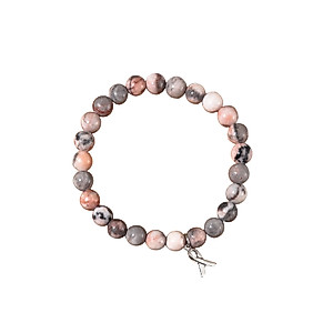 Natural Stone Bead Ribbon Charm Bracelet with Message Card Breast Cancer Awareness Bracelet for Women Mother Stretchy Inspirational Jewelry Gift-B pink
