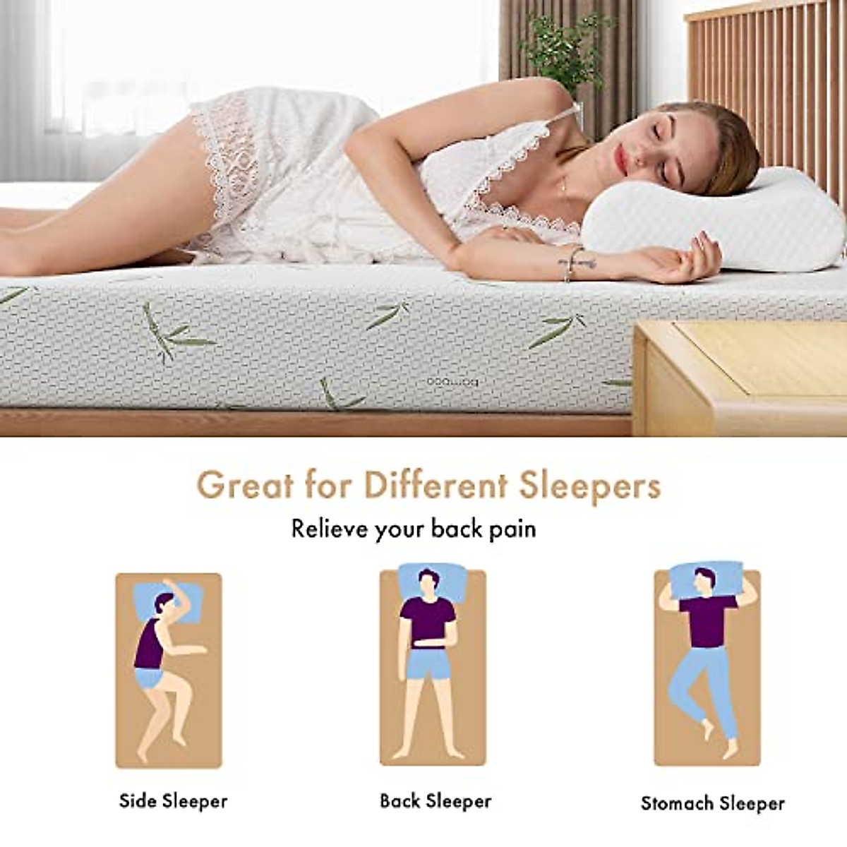 wOod-it Full Size Mattress in a Box, 6 inch Cooling Gel Memory Foam Mattresses Made in USA with Breathable Bamboo Cover, Medium Firm