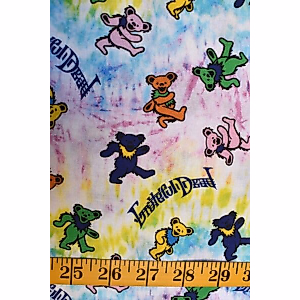 FlashPhoenix Quality Sewing Fabric – Grateful Dead Dancing Bears Print 100% Cotton Fabric Size; 18" x 43" Inch (by The Half-Yard)