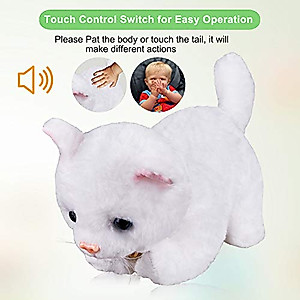 White Plush Cat Stuffed Animal Interactive Cat Robot Toy, Robotic Cat Barking Meow Kitten Touch Control, Electronic Cat Pet, Robot Cat Kitty Toy, Animated Toy Cats for Girls Baby Kids L:12" * H:8" *