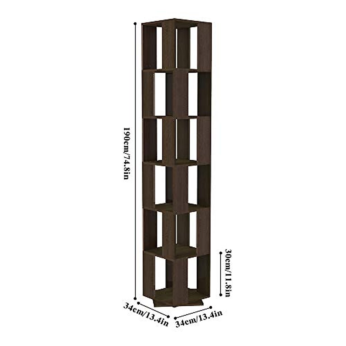 4HOMART 6 tier Rotating Bookshelf, Floor Rack Simple Bookcase Student Multi-Function Creative Bookshelf for Living Room (Black Walnut)