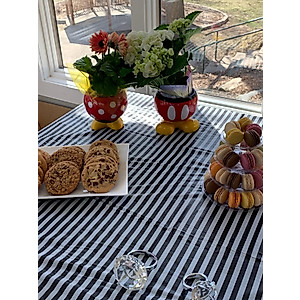 Yansanido 2pcs Plastic Picnic Party Tablecloth,Plastic Picnic Tablecloth 54''x108'' Rectangle Kitchen Picnic Wedding Birthday Party Table Covers Best (Black White Stripe, 2)