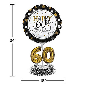 Creative Converting Happy 60th Birthday Balloon Centerpiece Black and Gold for Milestone Birthday - 317308