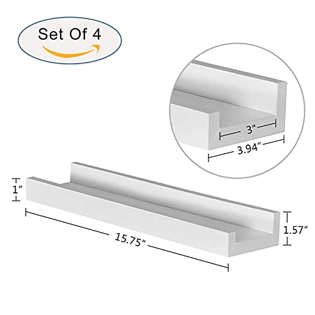 JOLLYMER Nursery White Shelves for Wall, Set of 4 Floating Bookshelf for Kids Room, Picture Ledge Wall Shelves for Bedroom, Living Room, Office Decor, 16Inch