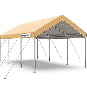 Quictent 10X20ft Heavy Duty Carport Car Canopy Galvanized Car Tent Outdoor Boat Shelter with Reinforced Steel Cables-Beige