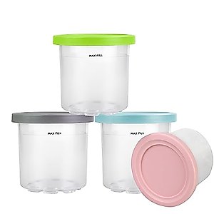 JDISANGI 4 Pack Ice Cream Pints and Lids Replacement for Ninja Creami containers, 16oz Cups Compatible with NC301 NC300 NC299AMZ Series Ice Cream Maker - Dishwasher Safe, Leak Proof Lids