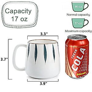 DEAYOU 4-Pack Porcelain Coffee Mugs, 17 Oz Ceramic Coffee Cups with Handles, Large Stoneware Mugs for Tea, Hot or Cold Drinks, Cappucino, Hot Chocolate, Milk, Gift, Hand-Painted Patterns (4 Styles)