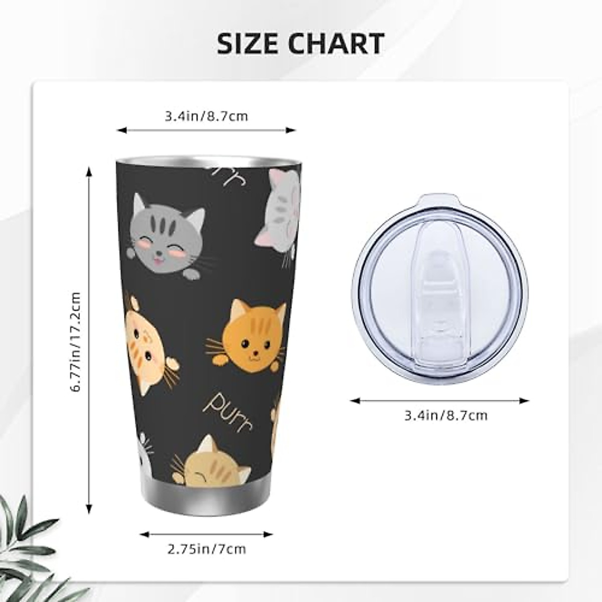AYCZN Cute Cat Purr 20 OZ Tumbler Stainless Steel Travel Coffee Mug, Animal Kitten Insulated Water Bottle with Lid Leakproof Thermal Cup
