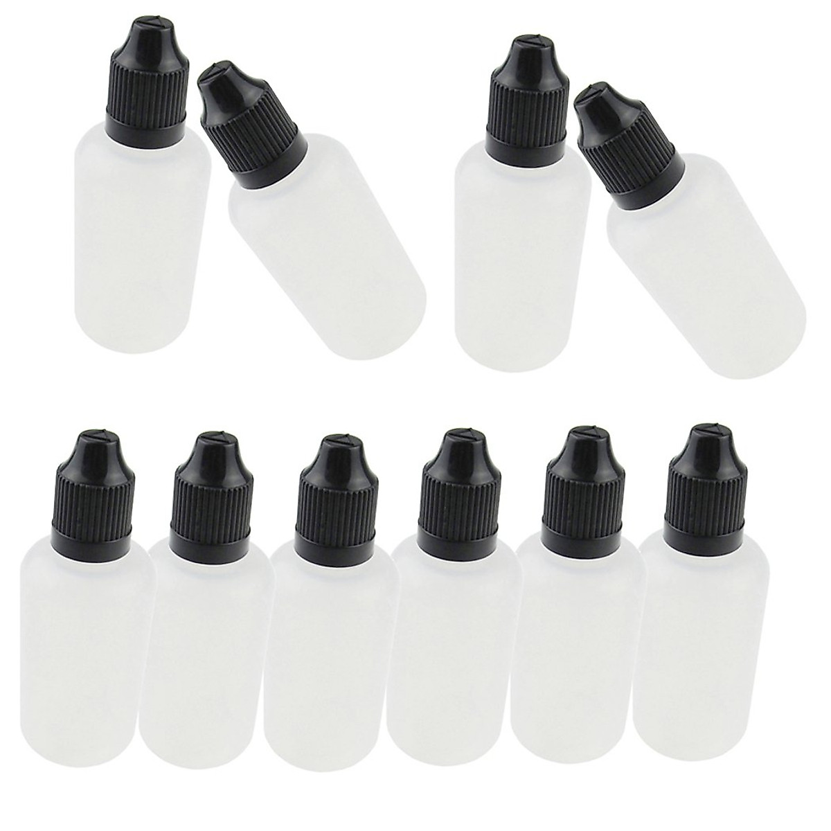 Newzoll 50 ml LDPE Bottle Store Most Liquids EYE DROPS with Childproof Cap&Long Thin Tip 10PCS Black Cap