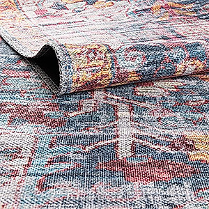 Rugs.com Maahru Collection Washable Rug – 3 Ft Square Navy Blue Low-Pile Rug Perfect for Living Rooms, Kitchens, Entryways, 3 ft 3 Square