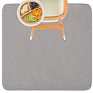 Leather Splat Mat - Waterproof Baby High Chair Floor Mat | High Chair Mat | Splat Mat for Under High Chair | Baby Food Mat | Splash and Spill Mat | Under Highchair Mat (Grey, Square)