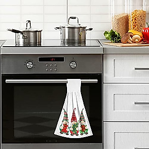 KOCOART Cute Scandinavian Gnomes Kitchen Oven Towels Merry Christmas Hanging Hand Towel with Loop 2 Pieces Super Absorbent Dishcloth Fingertip Tea Bar Dish Towel for Bathroom Tabletop