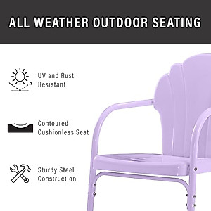 Crosley Furniture Tulip 3-Piece Outdoor Chair and Side Table Set, Vintage Retro Metal Patio Conversation Sets, Lavender Gloss