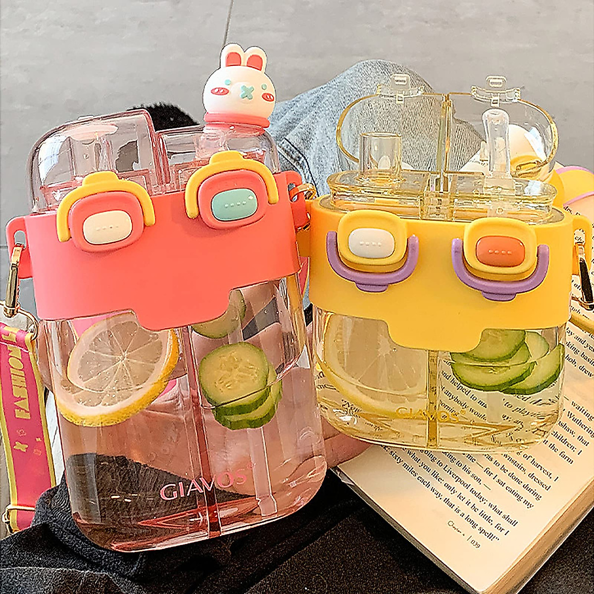 JQWSVE Kawaii Water Bottle - 26oz Cute Water Bottles with Straw and Stickers Double Drinking Water Bottle Portable Leakproof Sports Water Bottle for Outdoor Sports Travel