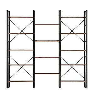 MELLCOM Triple Wide 5 Tier Industrial Bookshelf, 14 Open Storage Cubes, Vintage Wood Bookcase, Cube Bookshelf with Antique Wood and Metal Frames for Living Room, Bedroom & Office, Brown