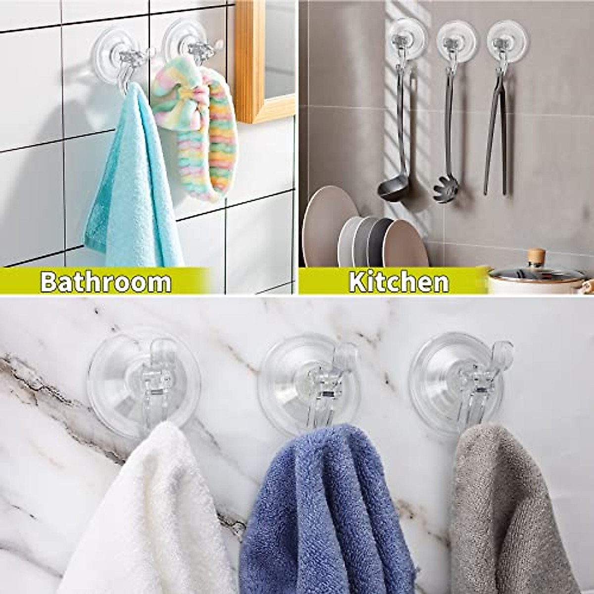 Antimbee 3-Pack Suction Cup Hooks, Strong Vacuum Cup Hanger for Shower, Glass Door Window Christmas Wreath Suction Holder Hanger (Transparent Dual Hooks Design)