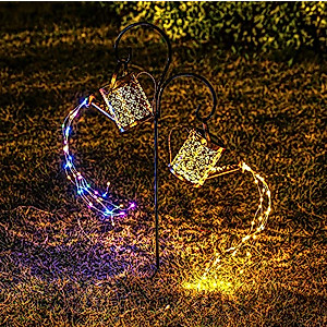 Gunlire 2 Pack Solar Watering Can Lights Garden Decor, Waterproof Hanging Solar Lantern Lights Solar Fairy Lights for Patio, Landscape, Pathway, Flower Bed, Gifts - 8 Modes (Watering Can Lights)