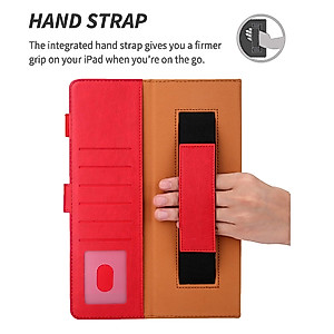 UUcovers Case for Apple iPad 10.2" 9th/8th/7th Generation (2021/2020/2019) & iPad Air 3 10.5 Inch (3rd Gen) & iPad Pro 10.5 Cover with Hand Strap Stand [Pencil Holder] Pocket [Auto Sleep/Wake], Red