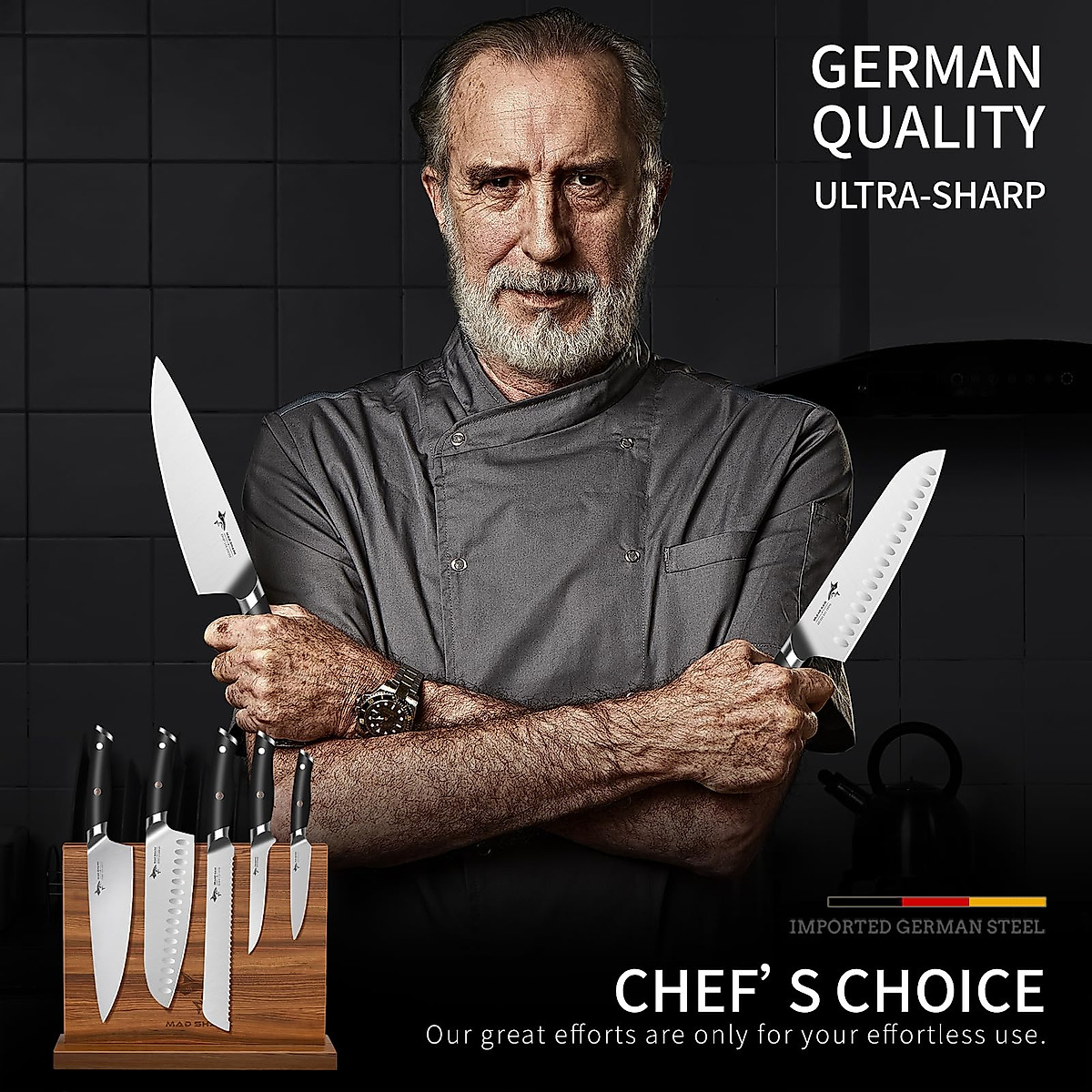MAD SHARK Knife Set, Professional 5 Piece Kitchen Chef Knife Set, German High Carbon Stainless Steel Ultra Sharp Knives Sets, Ergonomic Handle 2.0 Home Cooking Perfect Cutlery Set Gift