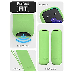 Protective Case for Roku Express/Express+,Roku 2 (4210R),Roku LT,Premiere,RC83,Streaming Stick RC41,3800RT,TCL R655 Remote Case Light Weight Shock Proof Silicone Remote Cover(Glow in Dark Green)