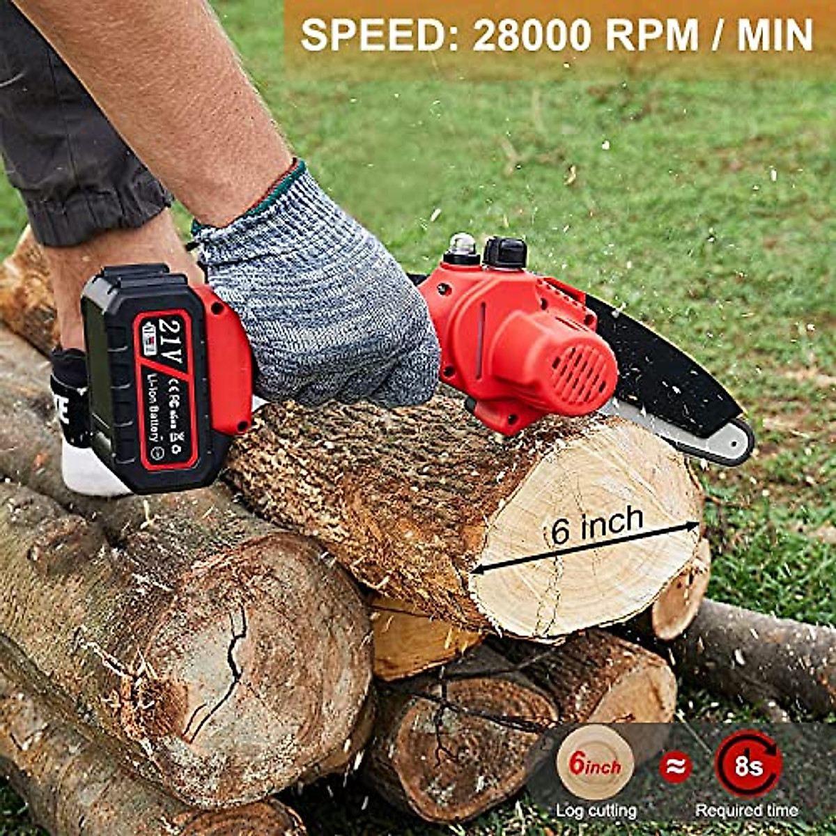 Mini Chainsaw Cordless 6-inch, Electric Hand Held Chain Saw with Automatic Oiler for Yard Cleaning, Wood Cutting and Branch Trimming.