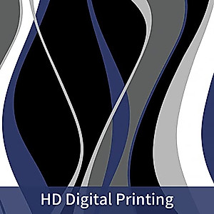 MitoVilla 4 Pcs Modern Bathroom Sets with Shower Curtain and Rugs, Striped Shower Curtain Sets with Rugs for Bathroom Decor, Bathroom Decor Curtain Sets with Mats and Accessories, Navy Blue and Black