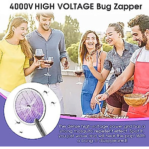 Electric Fly Swatter Racket 2 Pack, Mosiller 2 in 1 Bug Zapper with USB Rechargeable Base, 4000 Volt Indoor Outdoor Mosquito Killer with 3-Layer Safety Mesh for Pest Insect Control & Flying Trap