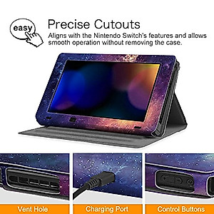 Fintie Protective Case for Nintendo Switch - [Multi-Angle Viewing] Ultra Slim Vegan Leather Play Stand Cover with Elastic Strap for Nintendo Switch 2017 - Galaxy