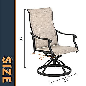 HAPPATIO Patio Dining Chairs Set of 2, Outdoor Textilene Swivel Dining Chairs with High Back, Patio Furniture Chairs with Armrest, Brown Frame (Khaki)