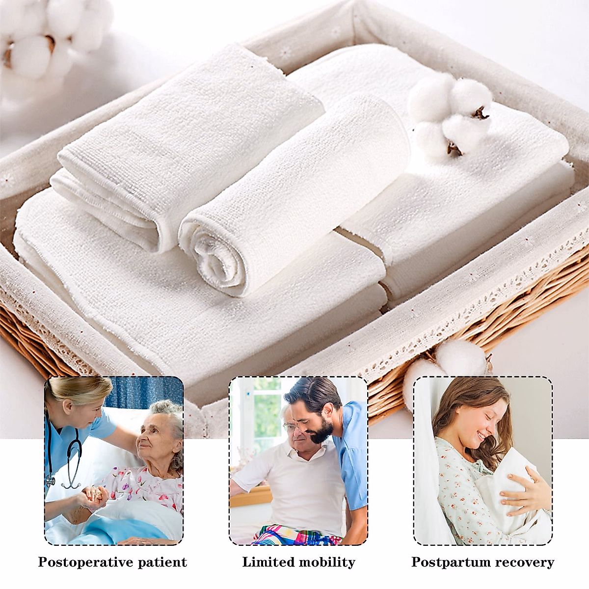 6Pcs Microfiber Reusable Diaper Inserts for Adult Cloth Diapers, Washable Disability Diaper Inserts for Incontinence Care, 4 Layers Microfiber Materials, 24.4" L x 7.8" W (L)