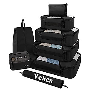 Veken 8 Set Packing Cubes for Suitcases, Travel Bag Organizers for Carry on, Luggage Organizer Bags Set for Travel Essentials Travel Accessories in 4 Sizes(Extra Large, Large, Medium, Small), Black