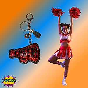 Popfizzy Bling Cheer Keychain for Girls and Women, Rhinestone Cheer Bag Charm, Cheerleader Gifts, Cheerleading Megaphone Backpack Key Chain
