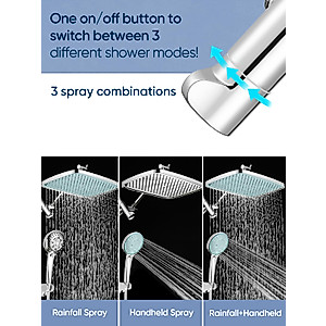 Heemli 12 Inch Rain Shower Head - High Pressure Shower Head, Dual Shower Heads with 8 Modes Handheld Spray Combo - Upgrade Extension Arm Height Adjustable, Chrome
