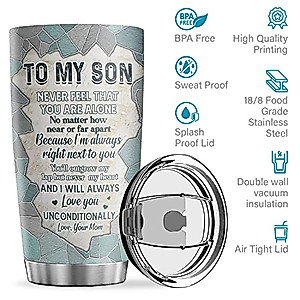 Pawfect House 20oz Stainless Steel Tumbler Gift For Him From Mom - Skinny Tumblers - I'm Always Right Next To You - Best Son Ever Gifts - Mens Gifts Unique Ideas Christmas Birthday Graduation Gifts