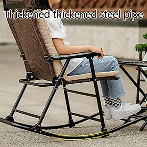 KAXLDHH Rattan Chairs Rocking Chair Outdoor Rocker Oversized Rocker, Padded Cushion Comfy Patio Chairs Camping Chairs with Steel Frame for Patio, Backyard, Balcony, Porch, 150KG Weight Capacity