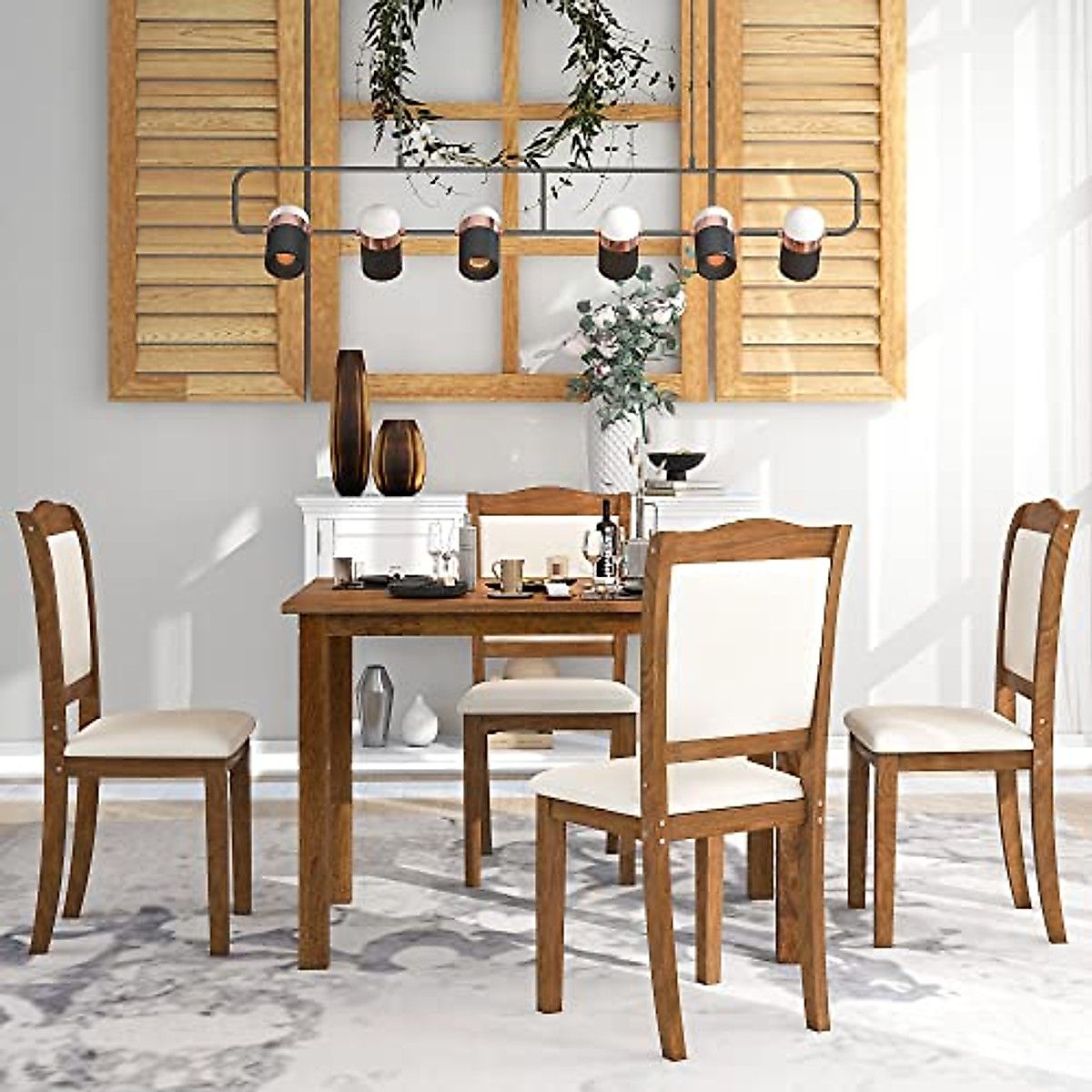 Origeture Dining Table Set for 4 Small Spaces, Solid Wood Dining Set with 4 Chairs, 5 Piece Kitchen Table Set for Apartment, Rectangle Breakfast Table and Chairs (Dining Table Set for 4, Walnut)