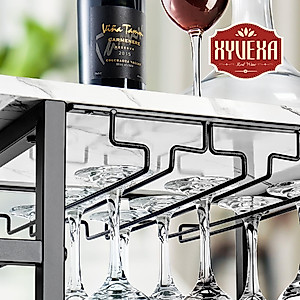Wine Rack Table with Glass Holder, 32 Inch Modern Wine Bar Cabinet with Storage for 17 Bottle & 9 Glass, Table Liquor Bar Cabinets for Home, Bar, Kitchen, Buffet, Dining Room