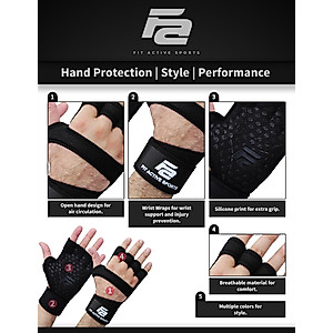 Fit Active Sports RX1 Weight Lifting Gloves for Workout, Gym Cross Training - Pull Ups, Kettlebells, Deadlifts, Weightlifting - Men & Women - More Grip, More Reps (Black, Small)