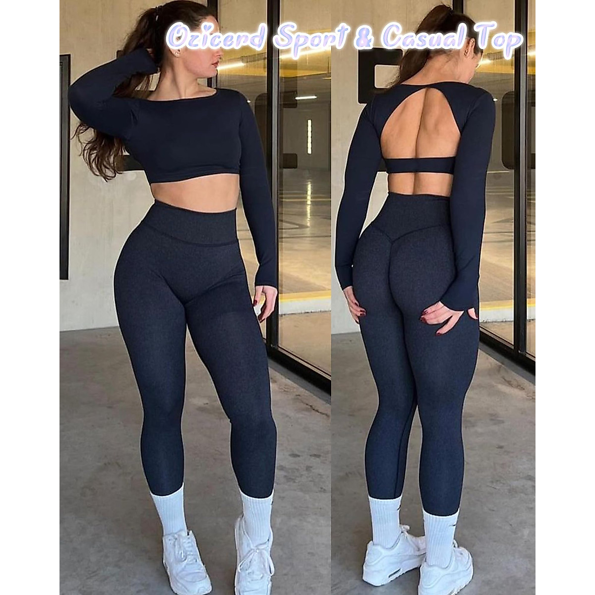 OZICERD Backless Workout Tops for Women Long Sleeve Gym Shirts Open Back Crop Top Cute Going Out Tops Yoga Athletic Tops