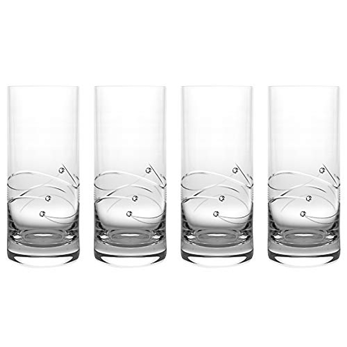 Barski - Handmade Glass - Sparkle - Highball Glass - Decorated with Real Swarovski Diamonds - 14 oz. - Made in Europe - Set of 4