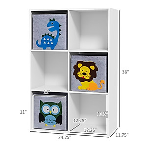 Qaba Children's Toy Organizer, Toy Storage with 3 Storage Bins and Cute Animal Design, Toy Shelf for Kids 3+ Years Old, White