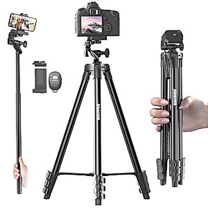 71" Camera Tripod Compatible with Canon Nikon Cameras Lightweight Tripod for Phone with Wireless Remote Phone Holder Carry Bag
