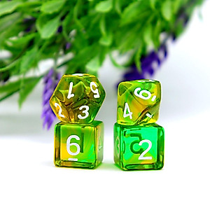 Haxtec 11PCS DND Dice Set Polyhedral D&D Dice for RPGs-Translucent Yellow Green Elvish Dice