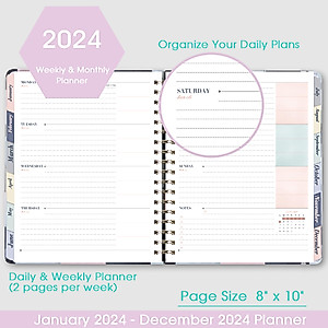2024 Planner - Weekly & Monthly Planner 2024 with Gift Box, Jan 2024 - Dec 2024, Planner 2024, 8" x 10" Thick Paper, Back Pocket with 15 Notes Pages + 12 Monthly Tabs