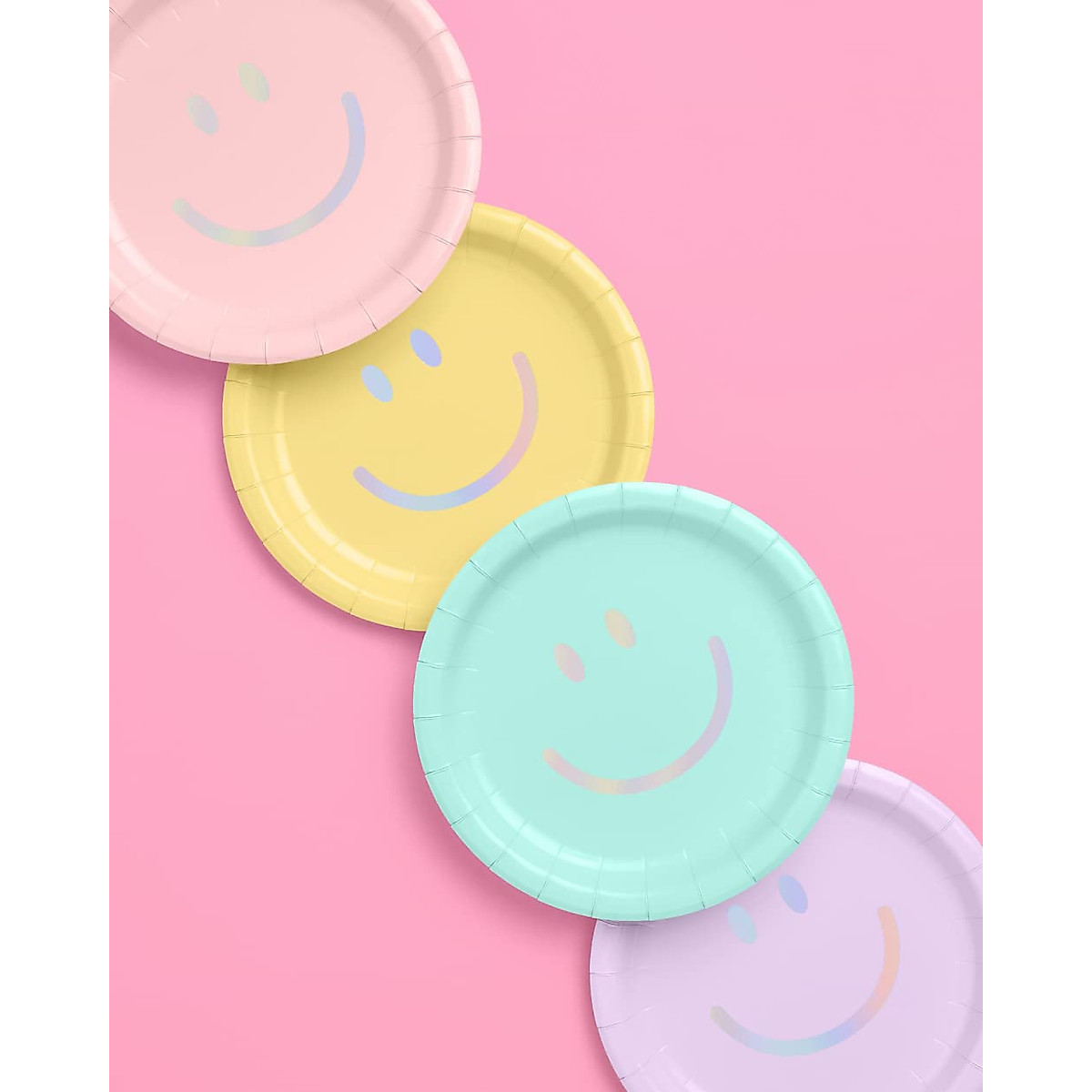 xo, Fetti Smiley Paper Plates - 24 pk, 9" | Happy Pastel Birthday Party Decorations, Cute Bachelorette Party, Cool Cake Plates