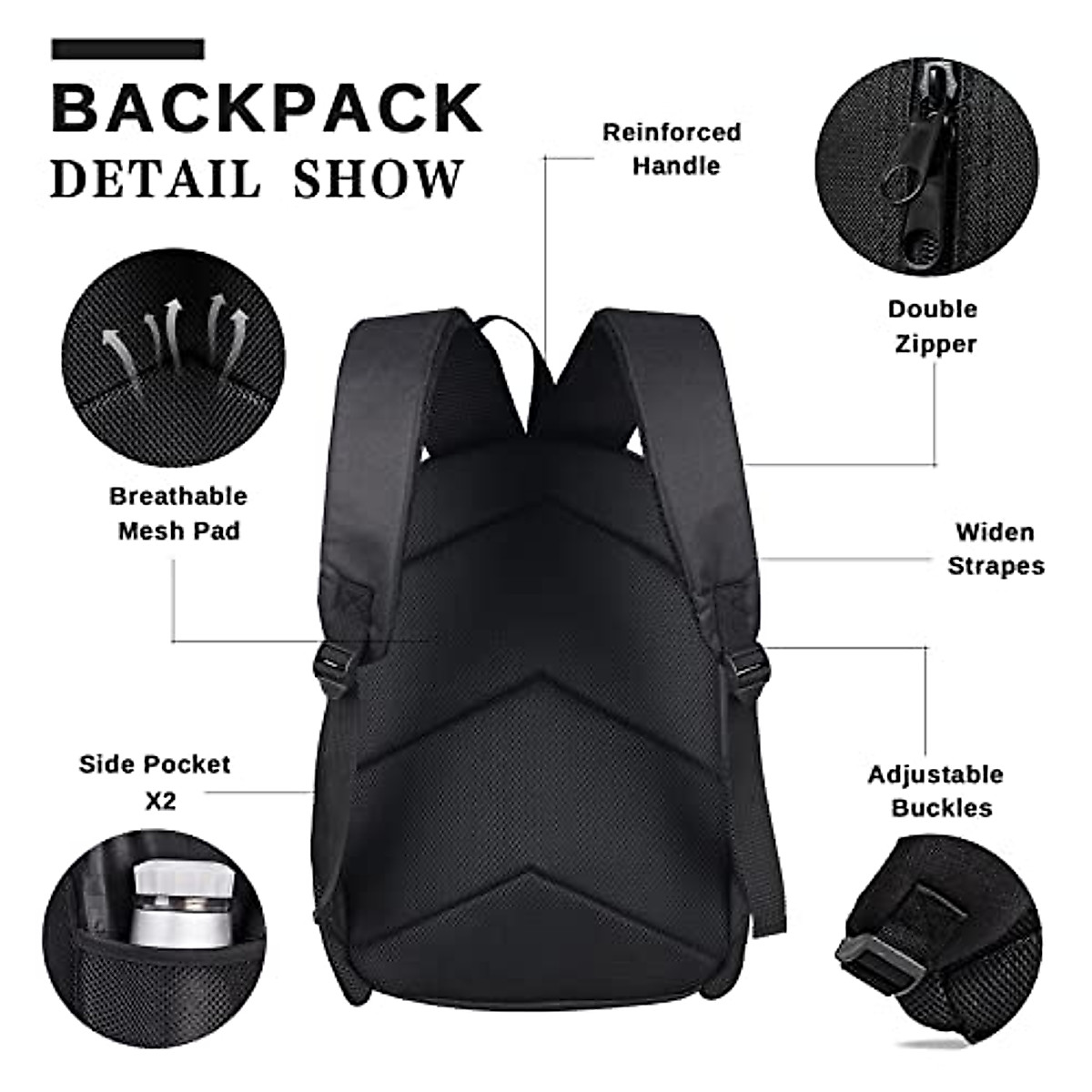 URYLVUG Japanese Anime 3 in 1 Backpack Set, Cosplay Daypack, Insulated Lunch Bag for Work, Pencil Case for Boys Girls, Large-capacity Travel Bag - Black,209172Hz