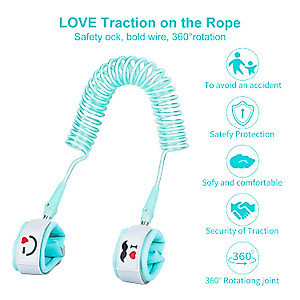 HUGVIDAS Anti-Lost Wrist Link, Child Safety Belt with Key Lock, Breathable Toddler Traction Belt, Anti-Lost Wrist Strap (2M/6.5ft, Green)